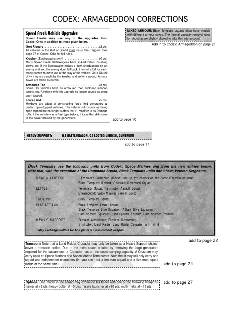 Codex Armageddon Errata | PDF | Military Science | Military Vehicles