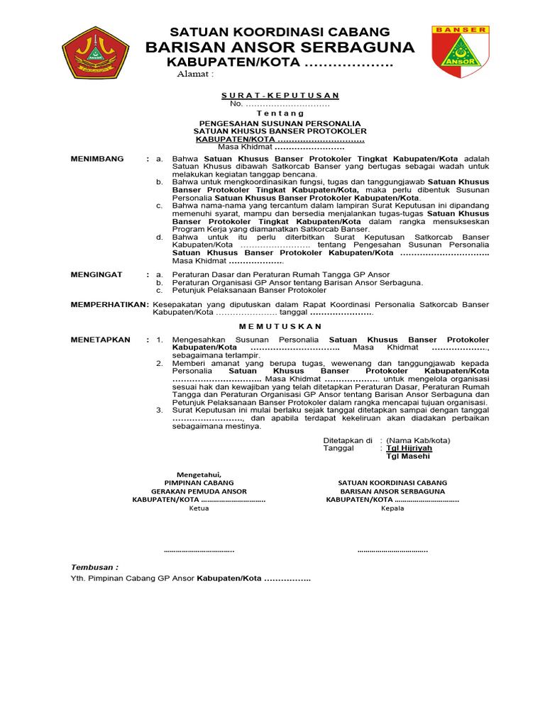 Contoh SK Satsus Banser Protokoler | PDF