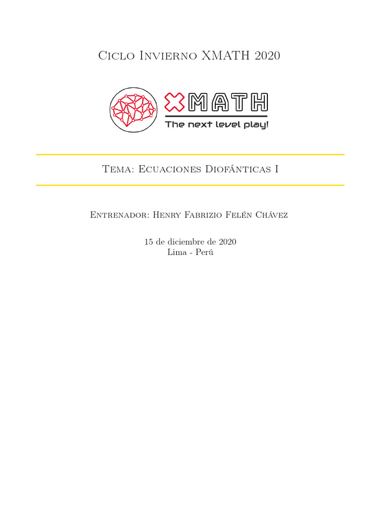 Semana 15 Ecuaciones Diof Nticas I | PDF | Ecuaciones | Álgebra abstracta