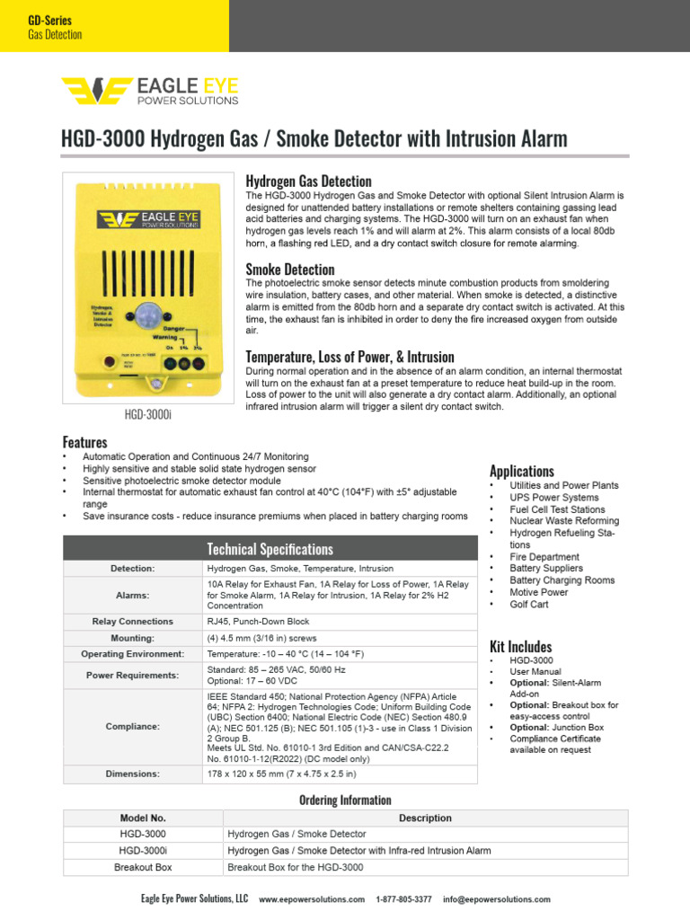 HGD 3000 Data Sheet 013023 | PDF | Security Alarm | Energy Technology