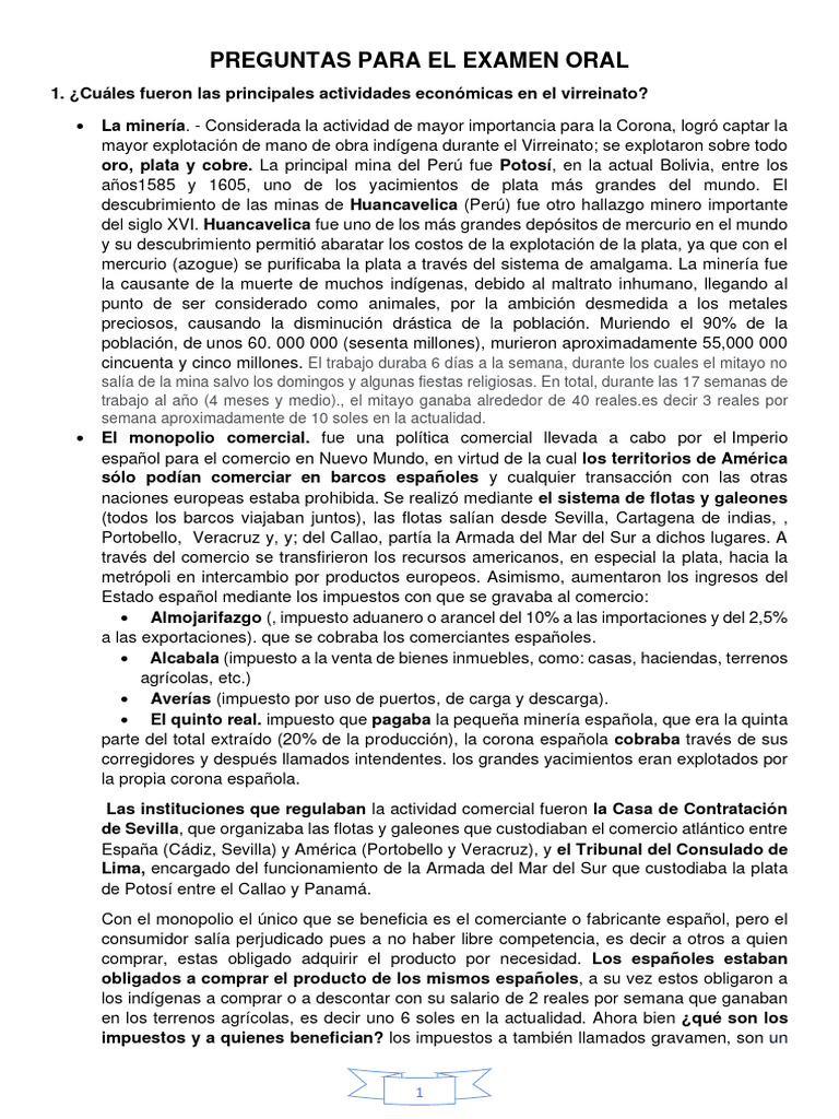 Preguntas para El Examen Oral | Descargar gratis PDF | Perú | España