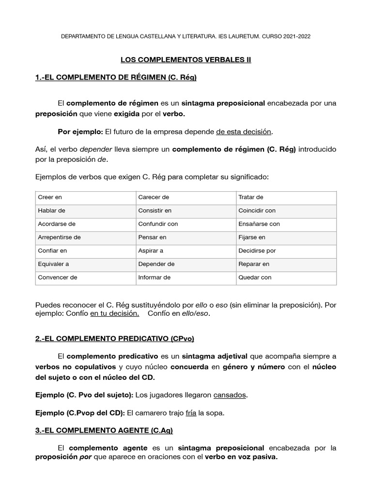 Los Complementos Verbales II | PDF