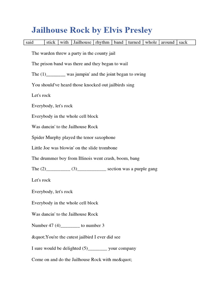 Complete The Lyrics - Elvis Presley | PDF | Elvis Presley | Singles