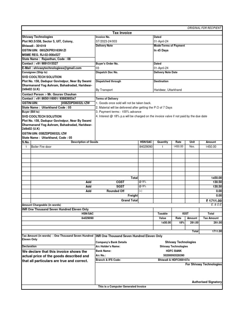 SVD COOLTECH INVOICE | Download Free PDF | Invoice | Government Finances