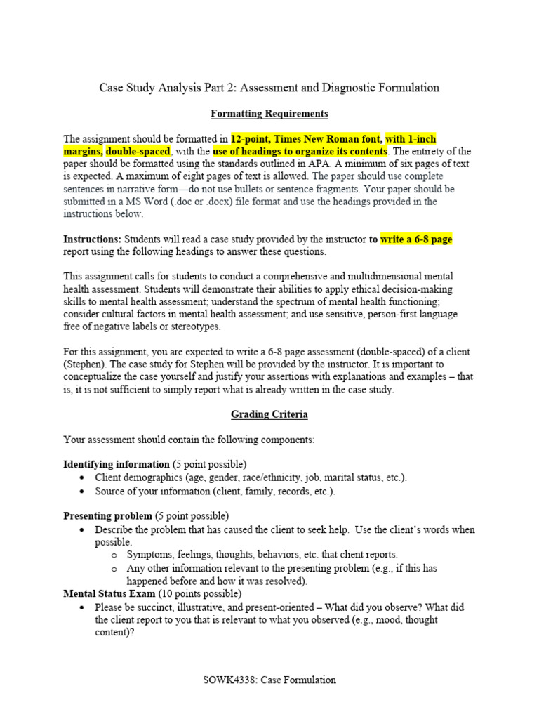 Case Study Analysis Part 2: Assessment and Diagnostic Formulation | PDF ...