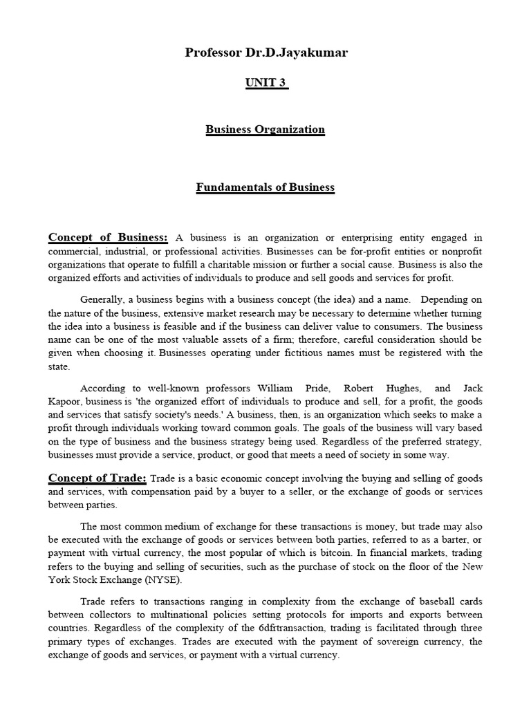 Unit 3 Business Organization | PDF | Commerce | Business