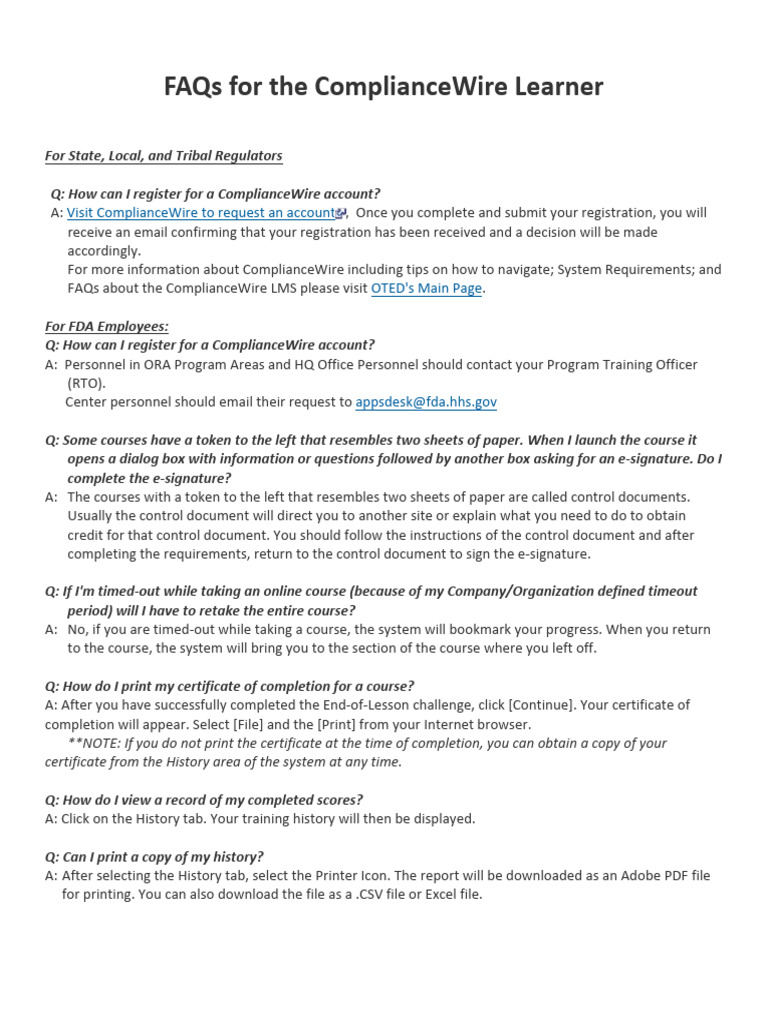 ComplianceWire Learner Quick Reference Job Aid | PDF | Login | Password