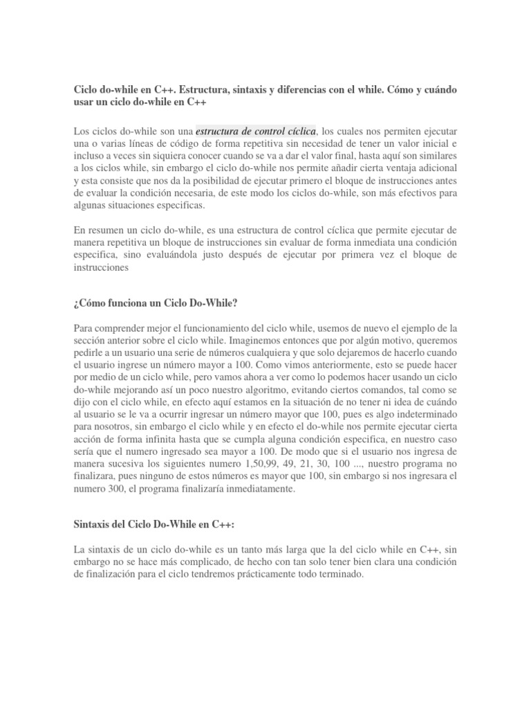 Ciclo do while C++ | PDF | C ++ | Algoritmos