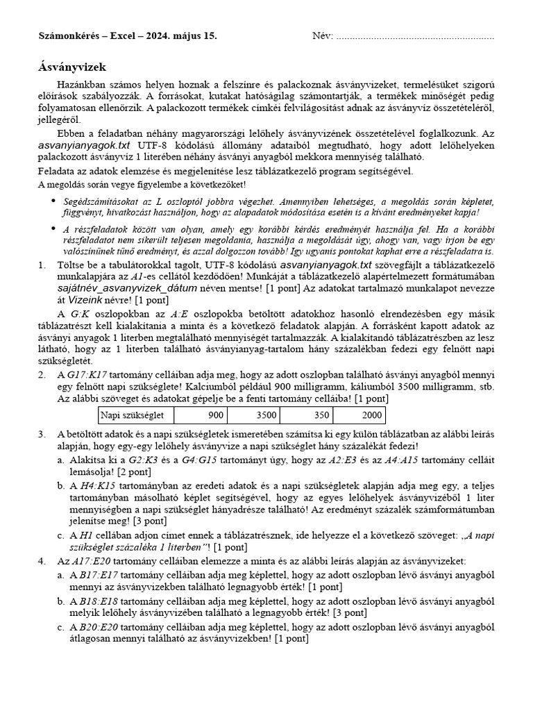 Ásványvizek - A Feladat Leírása - 2040515 - Ny | PDF