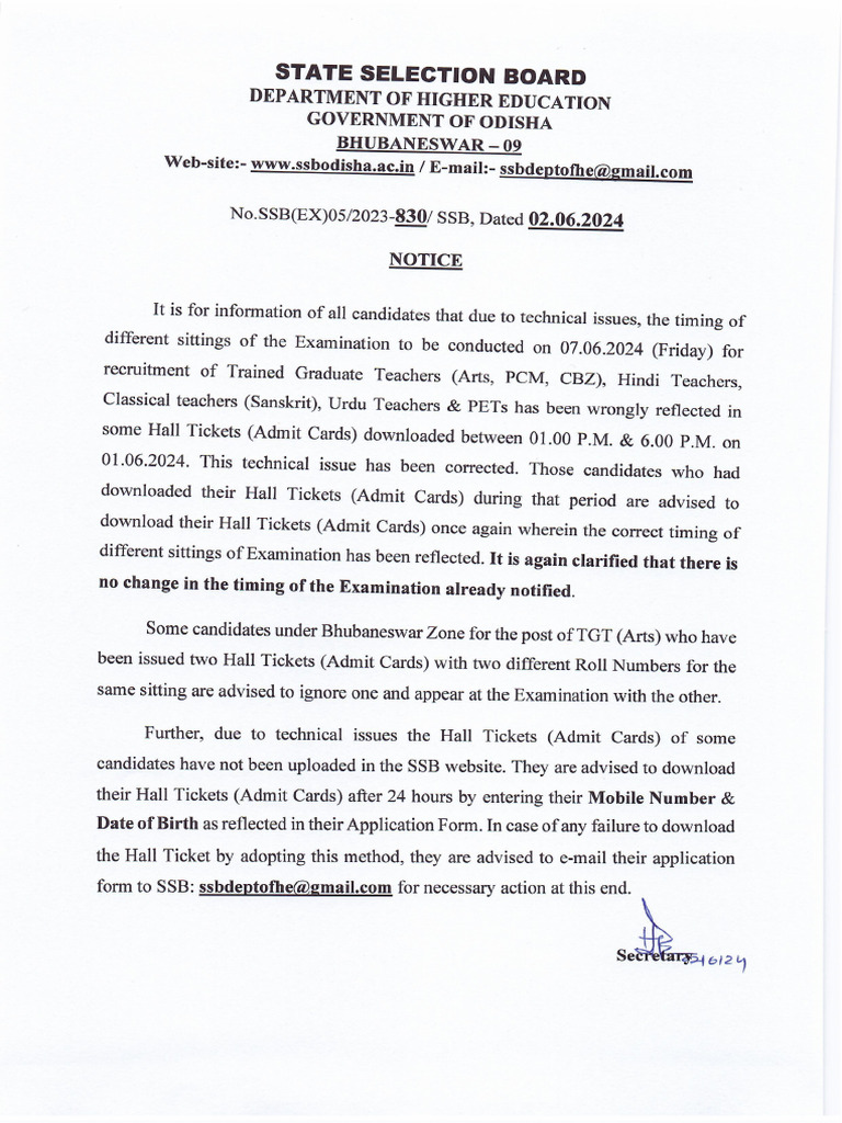 Notice Regarding Timing Issue in Admit Card | PDF