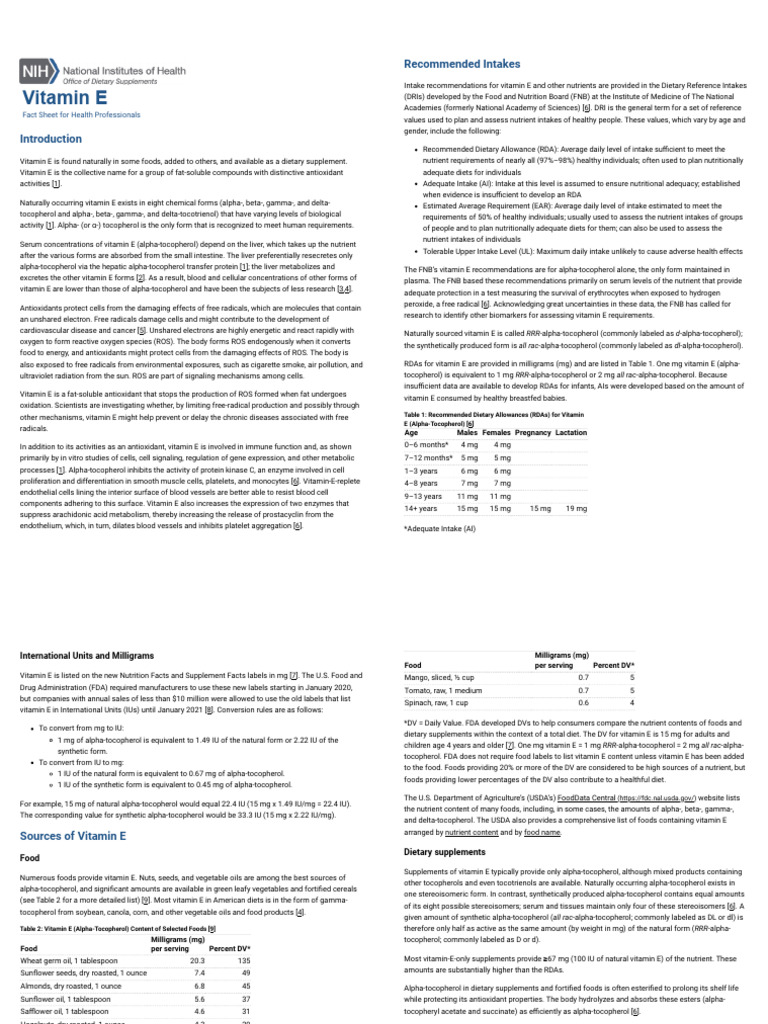 Vitamin E - Health Professional Fact Sheet | PDF | Vitamin E | Vitamin
