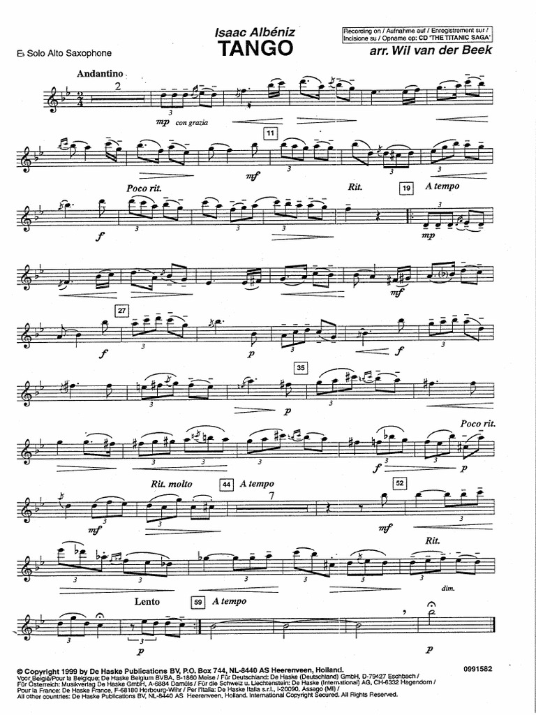 TANGO - ISAAC ALBENIZ-solo Alto | PDF