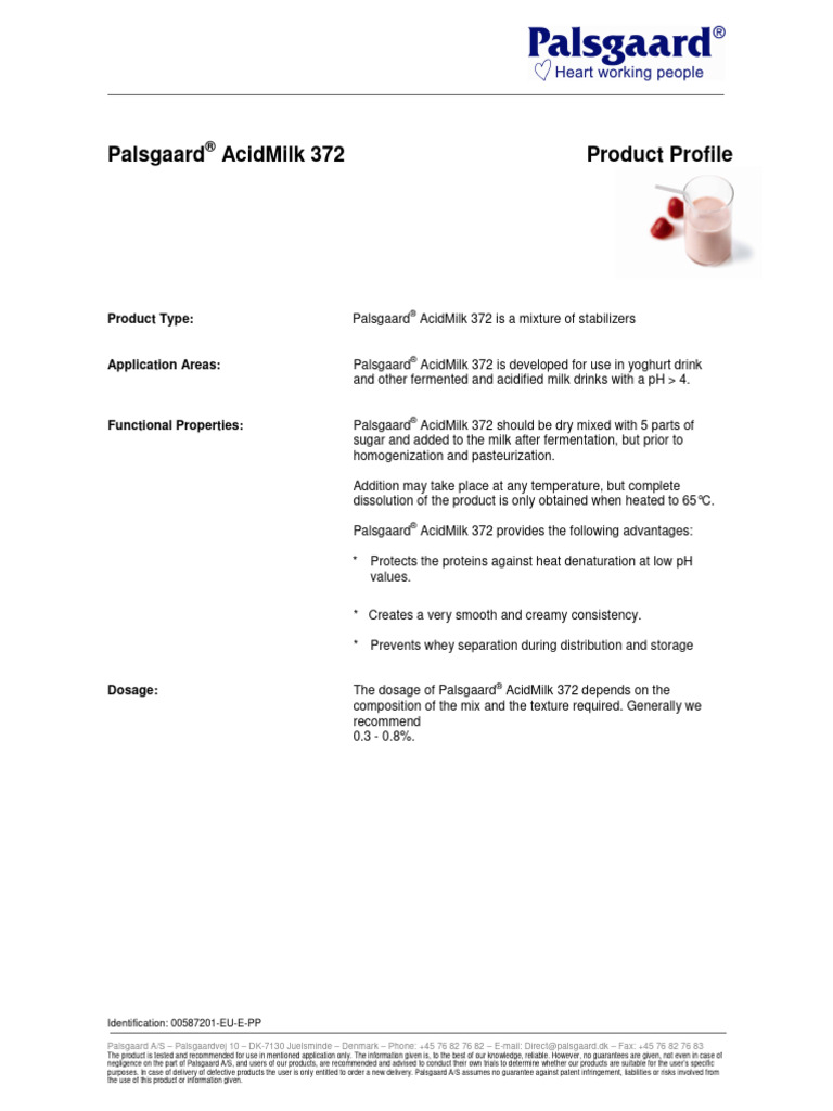 Palsgaard® Acidmilk 372 | PDF | Milk | Yogurt