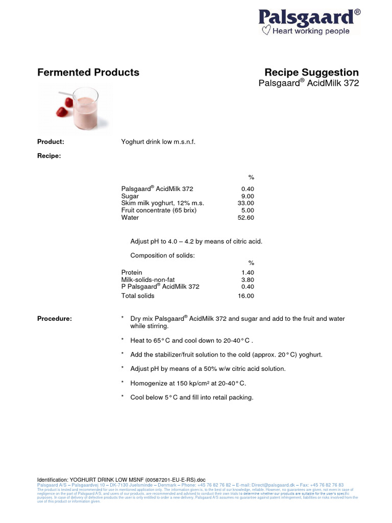 Yoghurt lmsnf with Palsgaard® AcidMilk 372 ١ | PDF | Yogurt | Chemistry