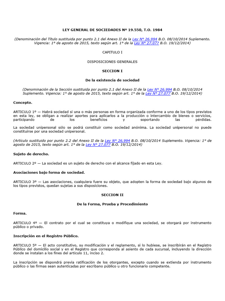 Ley General de Sociedades #19550 | PDF | Sociedad de responsabilidad ...