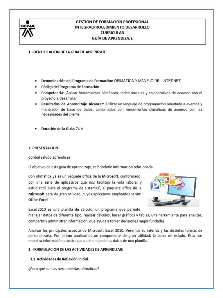 Guía de Excel 2010: Ofimática y Prácticas | PDF | Microsoft Excel ...