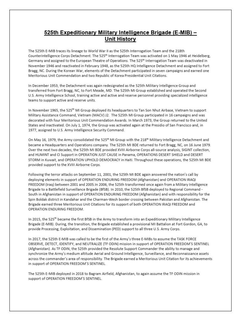 525th E-MIB Unit History v3 | PDF | Military | Defense Policy