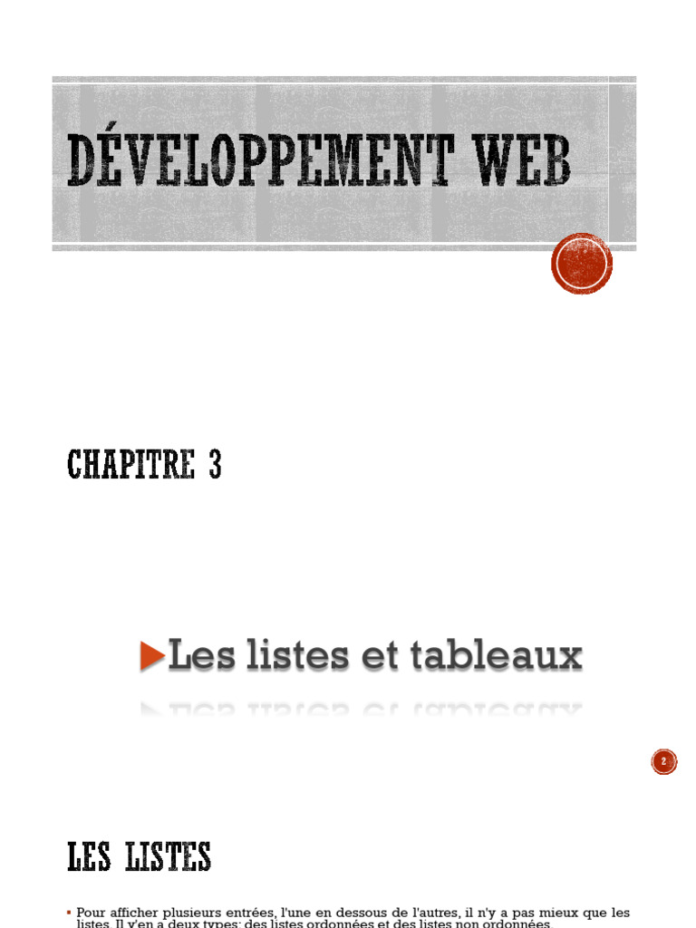 Listes et tableaux en HTML : Guide complet | PDF | Hyperlien | Html