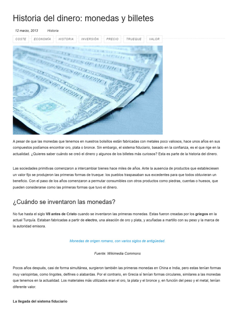 Historia del dinero_ monedas y billetes | PDF | Billete de banco | Monedas