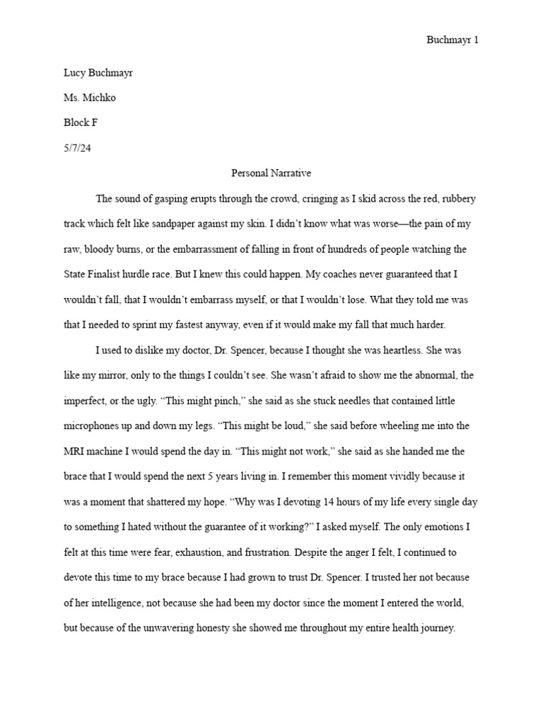 Lucy Buchmayr - Personal Narrative Template 1 | PDF | Narrative