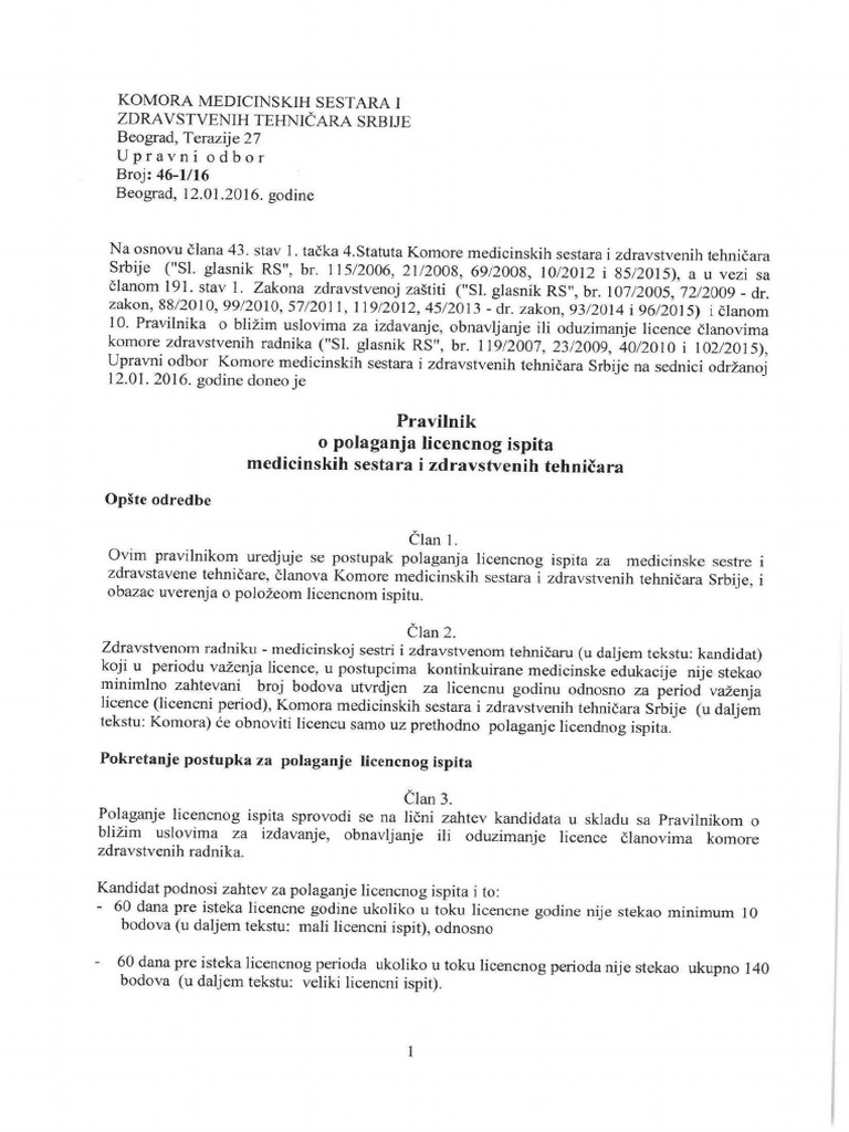 Pravilnik o Polaganju LICENCNOG ISPITA | PDF