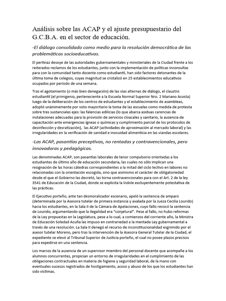 Análisis Sobre Las ACAP y El Ajuste Presupuestario Del GCBA | PDF | Programa para la Evaluación ...