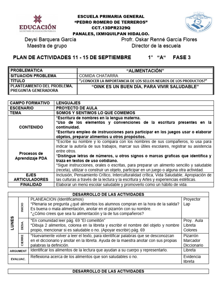 Plan Sep-Oct 2 | PDF | Alimentos | Nutrición