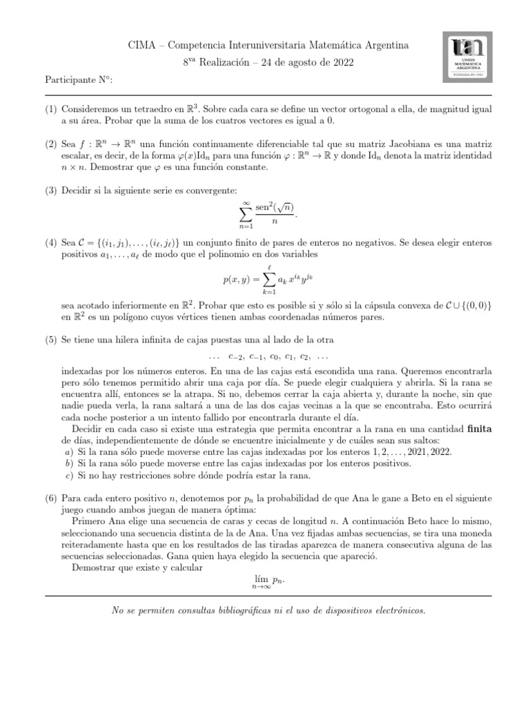 Cima 2022 | PDF | Matriz (Matemáticas) | Función (Matemáticas)