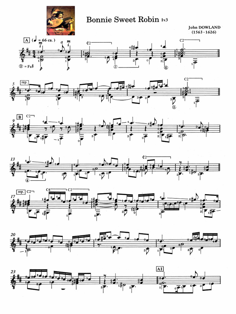 Bonnie Sweet Robin John Dowland | PDF