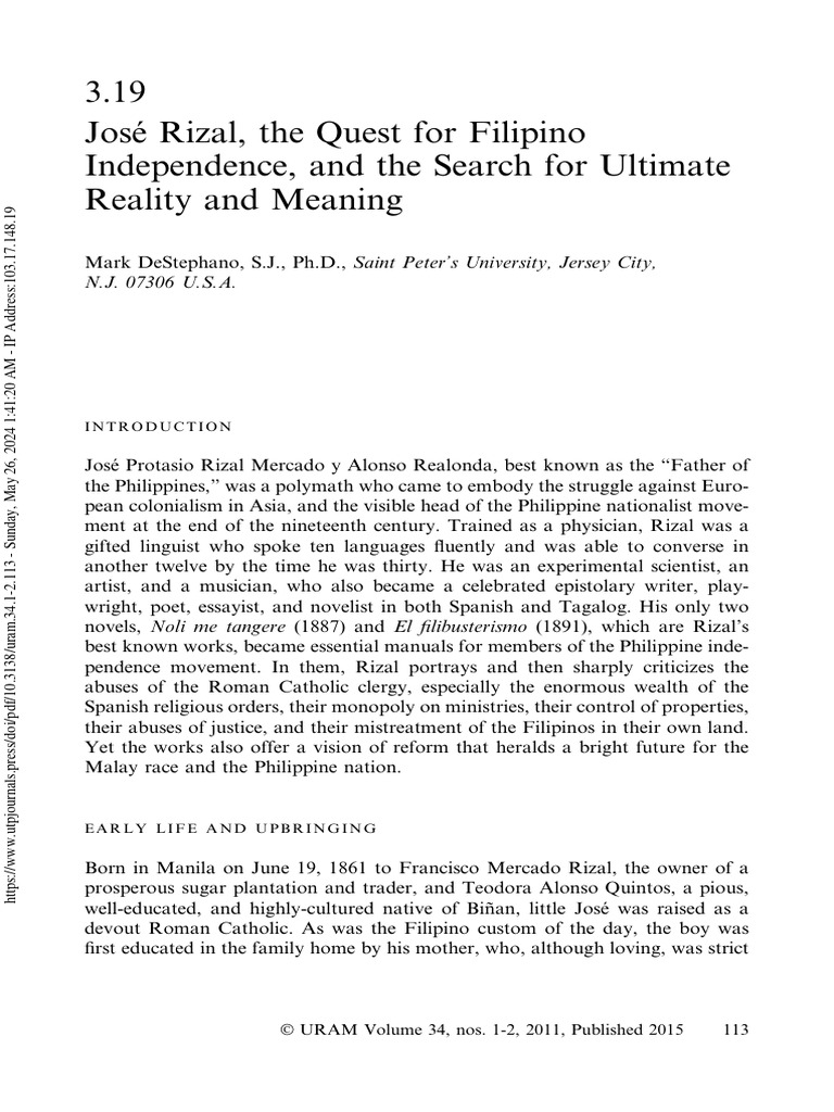 Destephano 2018 José Rizal The Quest For Filipino Independence and The ...