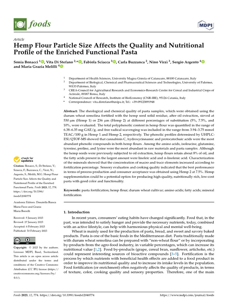 Hemp Flour Particle Size Affects The Quality and Nutritional Profile of ...
