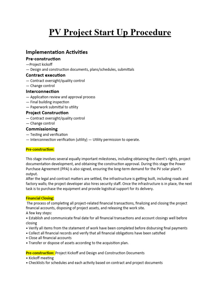 PV Project Startup procedure | Download Free PDF | Photovoltaics | Photovoltaic System