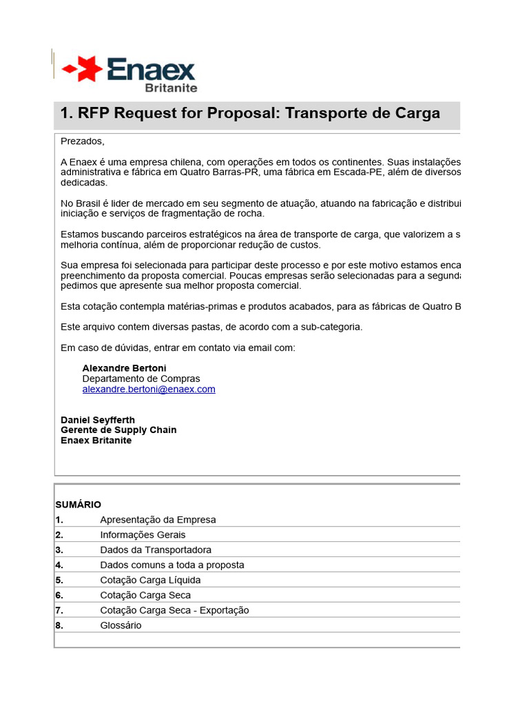 Formulário - RFP | PDF | Cadeia de suprimentos