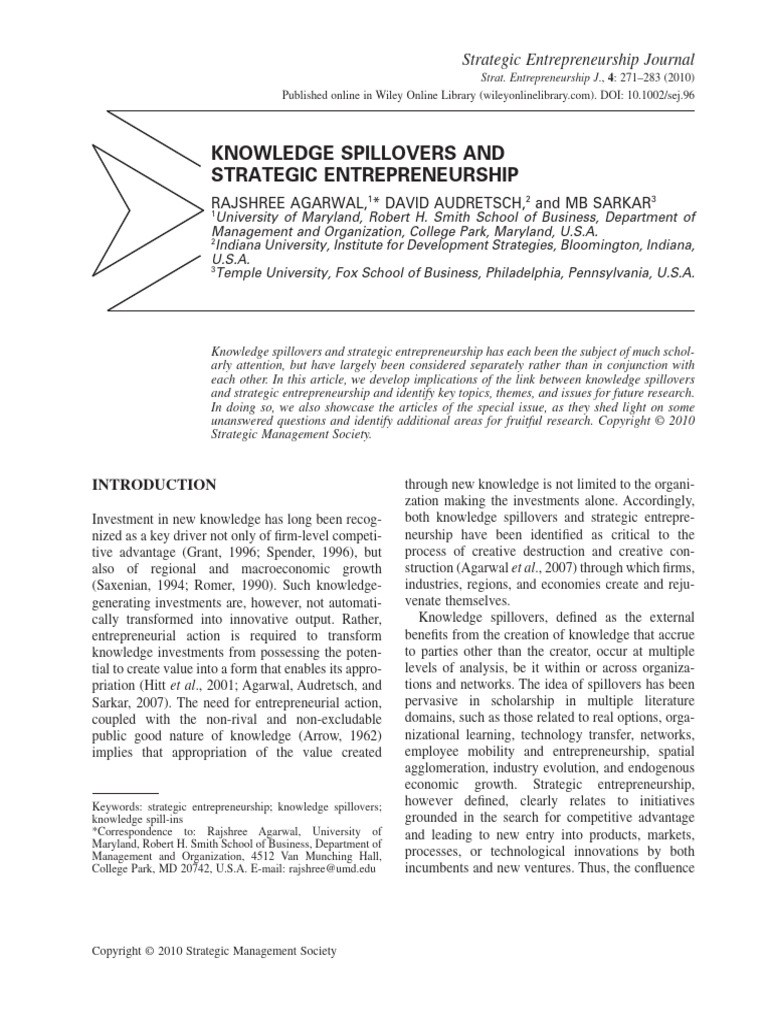Agrawal Et Al 2010 | PDF | Entrepreneurship | Knowledge