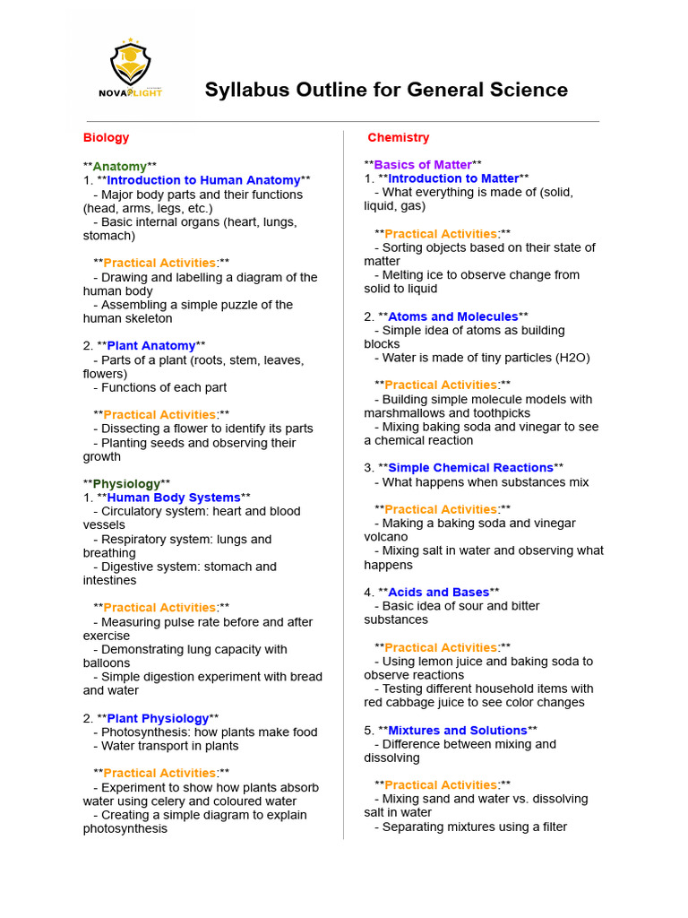 General Science (Curriculum Outline) | PDF | Measurement | Water