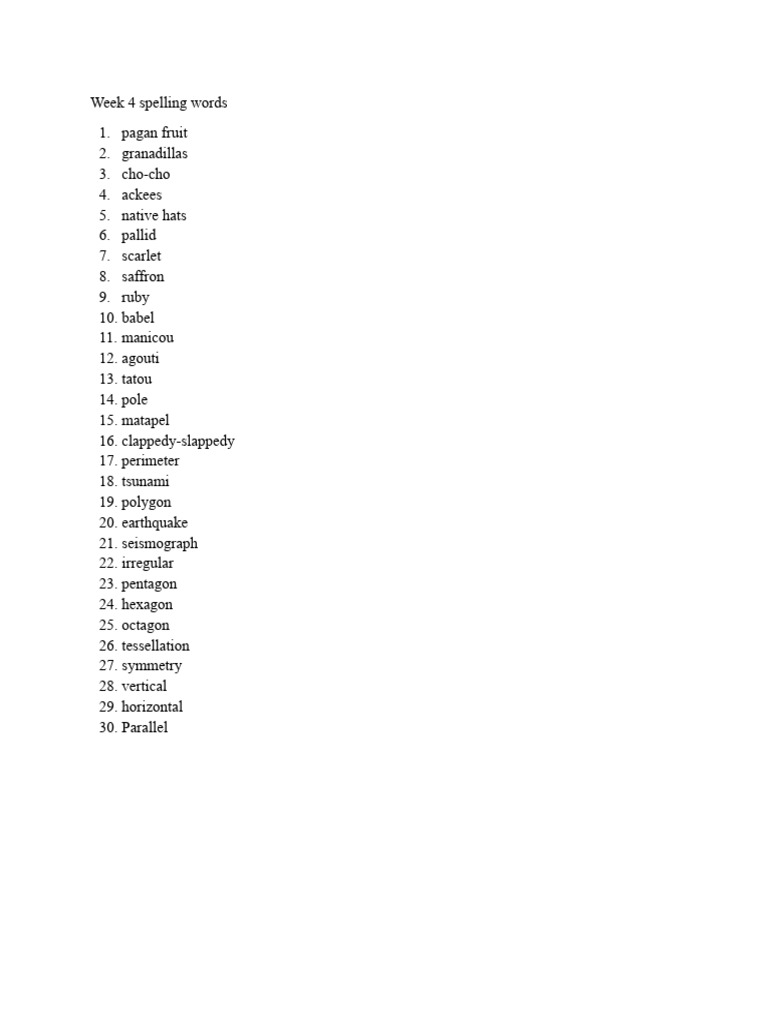 Spelling Words For Week 4 | PDF | Social Science | Home & Garden