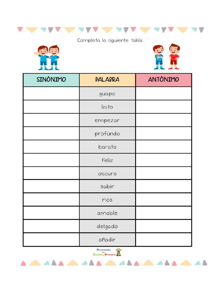 EJERCICIOS SINONIMOS Y ANTONIMOS | PDF