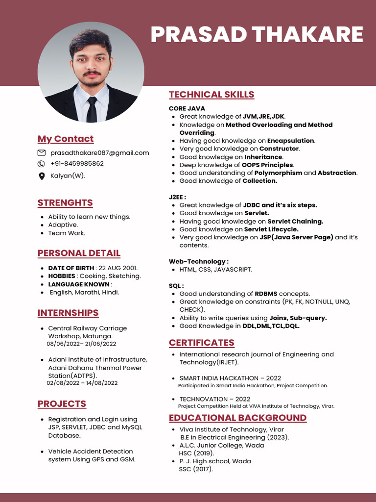 Resume | PDF | Java (Programming Language) | Databases