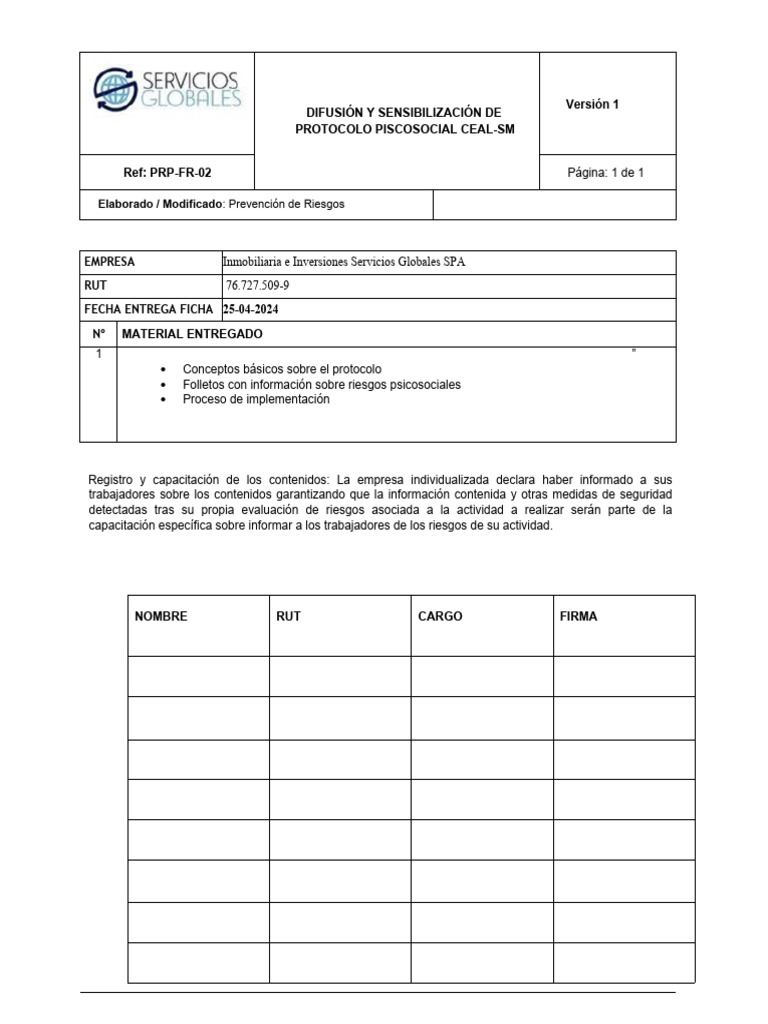 FORMATO DE SENSIBILIZACIÓN Y DIFUSION CEAL GLOBALES | PDF