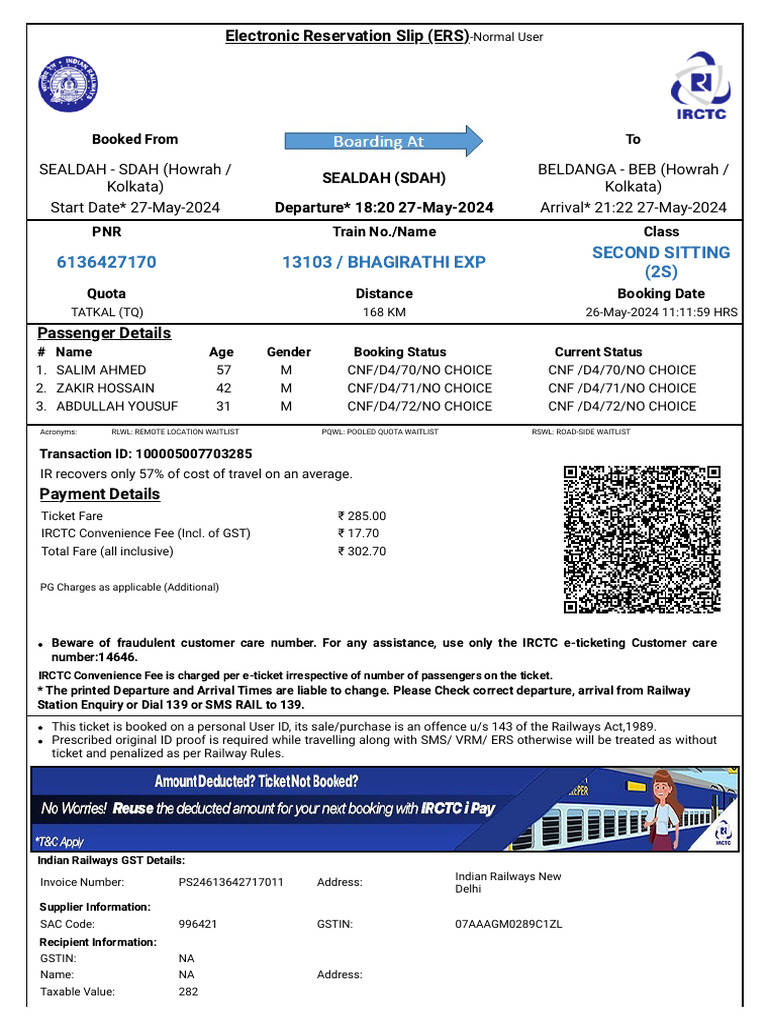 Bhagirathi Exp Second Sitting (2S) | PDF | Identity Document
