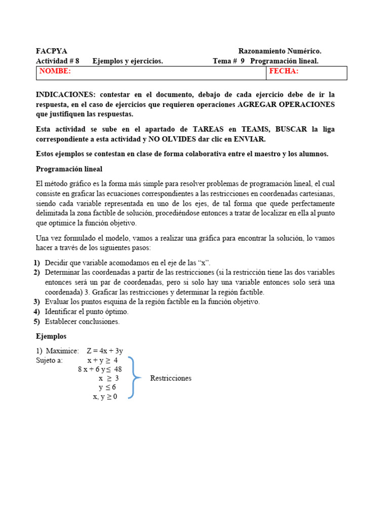 Actividad 8 Tema 9 Programacion Lineal Oct 2023 | PDF | Programación lineal