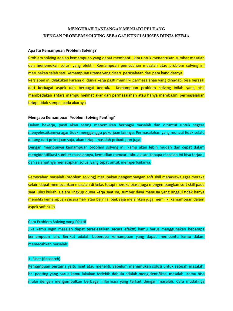 Kunci Sukses Karir: Problem Solving | PDF | Karier & Perkembangan