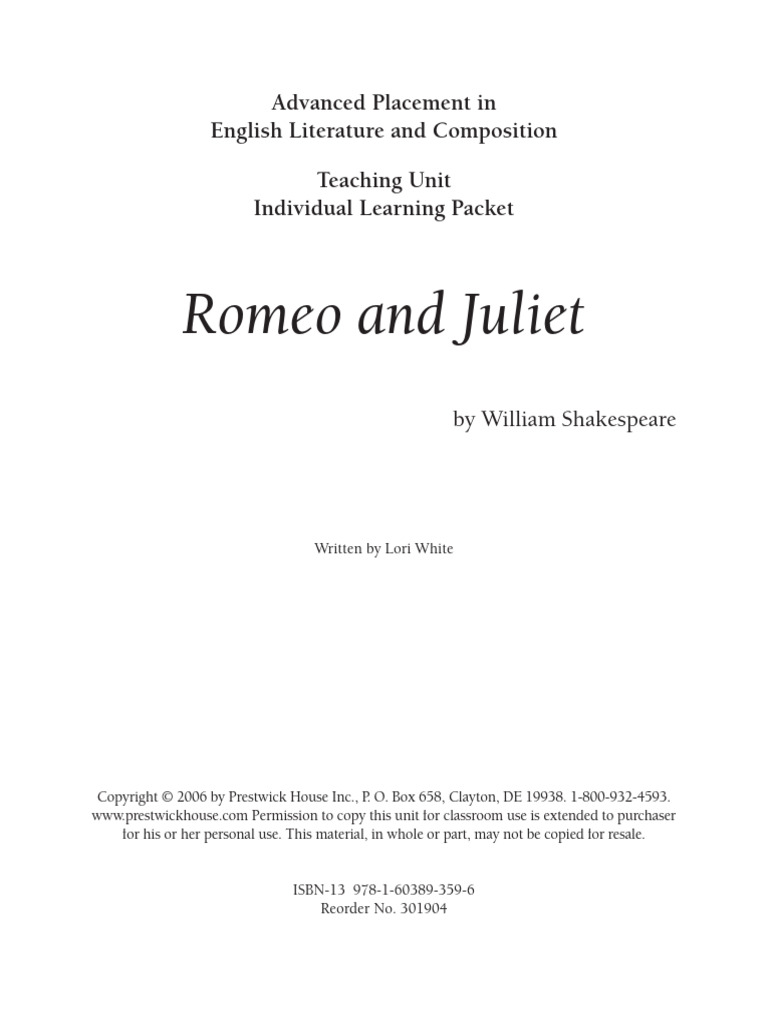 Teacher's Unit - Romeo&Juliet | PDF | Characters In Romeo And Juliet