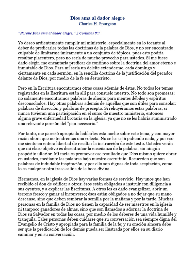 Dios ama al dador alegre | Descargar gratis PDF | Gracia divina | Oración