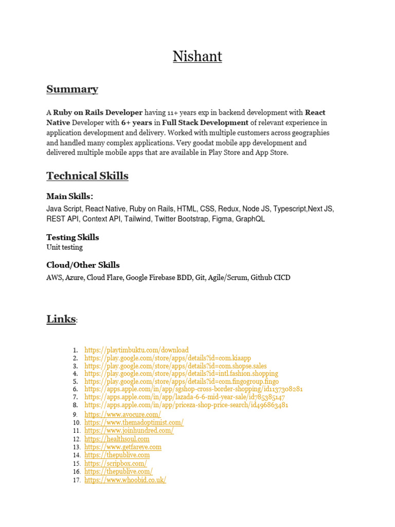 Nishant Goyal Resume | Download Free PDF | Ruby On Rails | Software Development