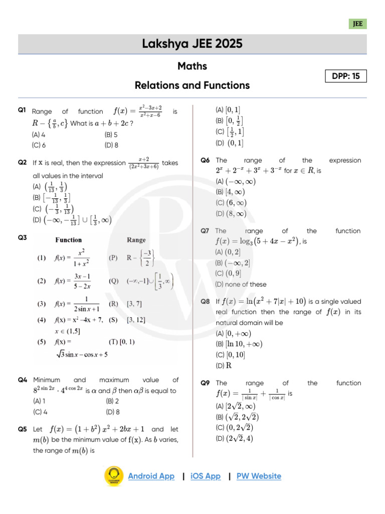 Relations And Functions Dpp 15 Of Lec 19 Lakshya Jee 2025 Pdf Mathematical Objects
