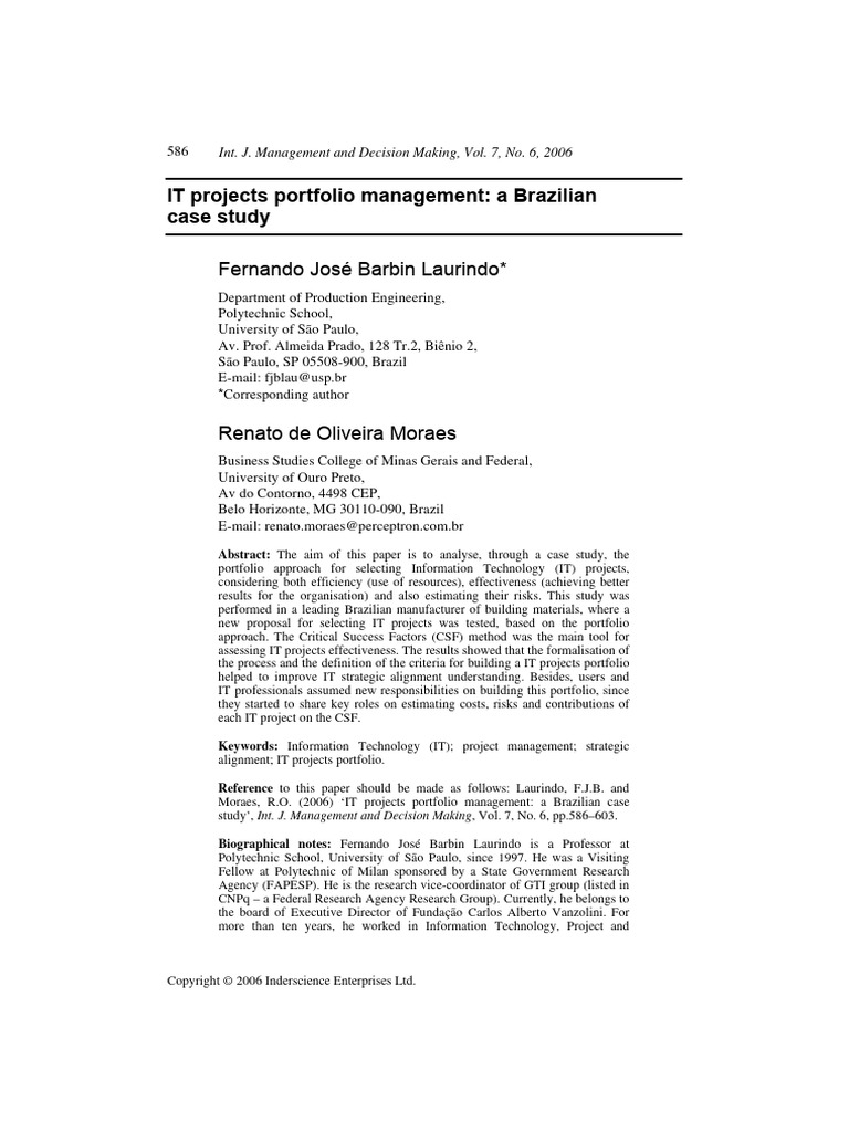 IT Projects Portfolio Management: A Brazilian Case Study | PDF ...