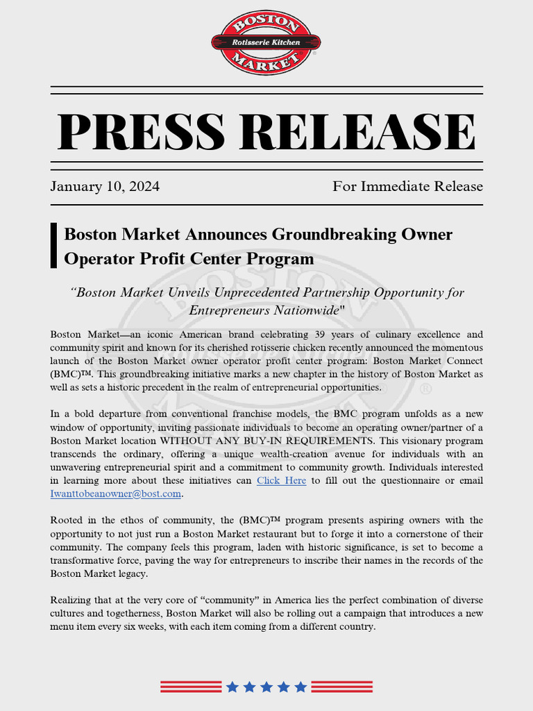 Boston Market Press Release | PDF
