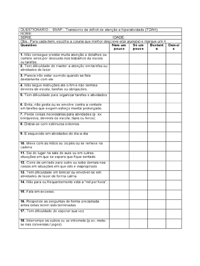 Teste de TDAH | PDF
