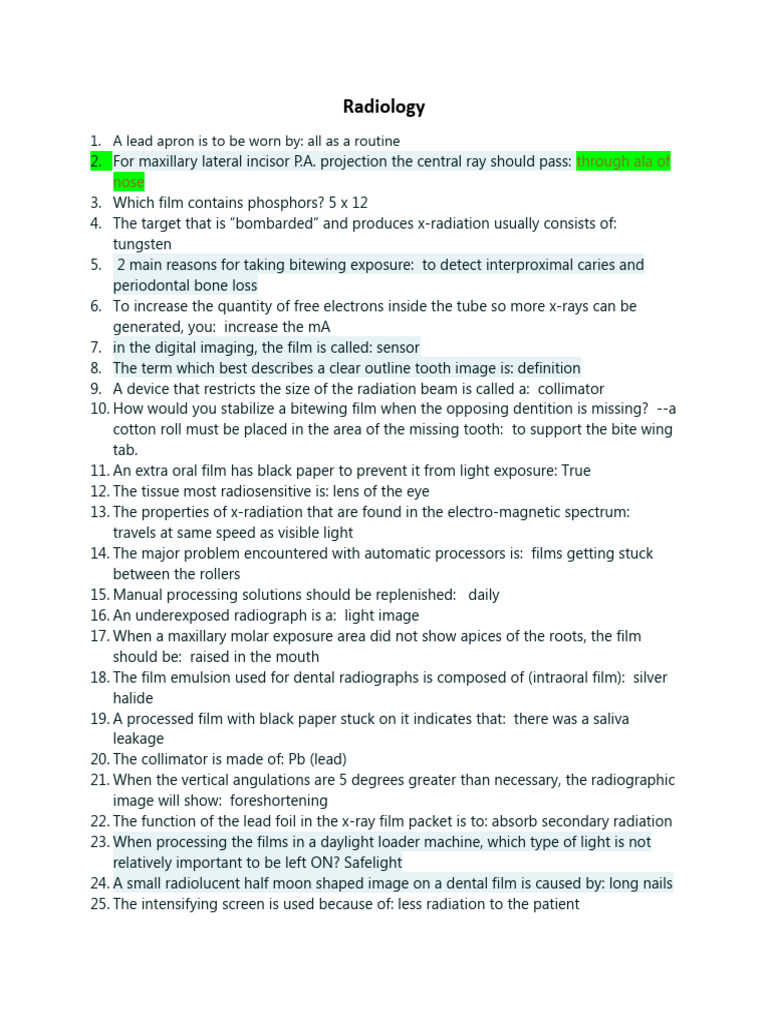 Dental Radiography Study Guide | PDF | X Ray | Radiography